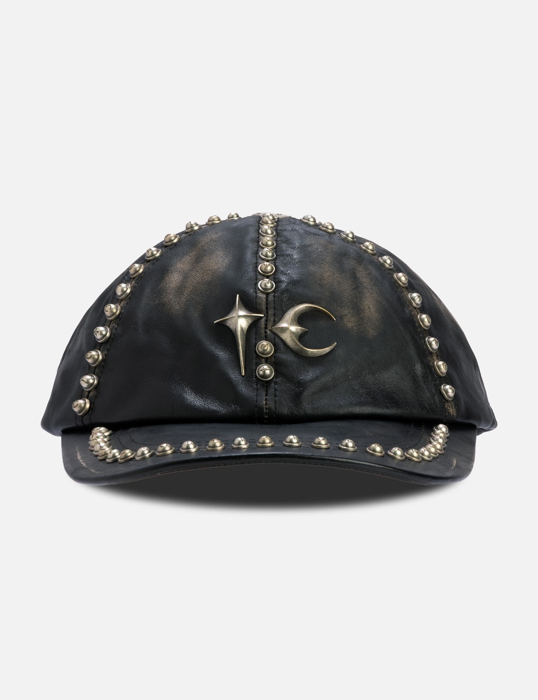 THUG CLUB Studded Washed Leather Cap - Vintage leather, metal logo ...