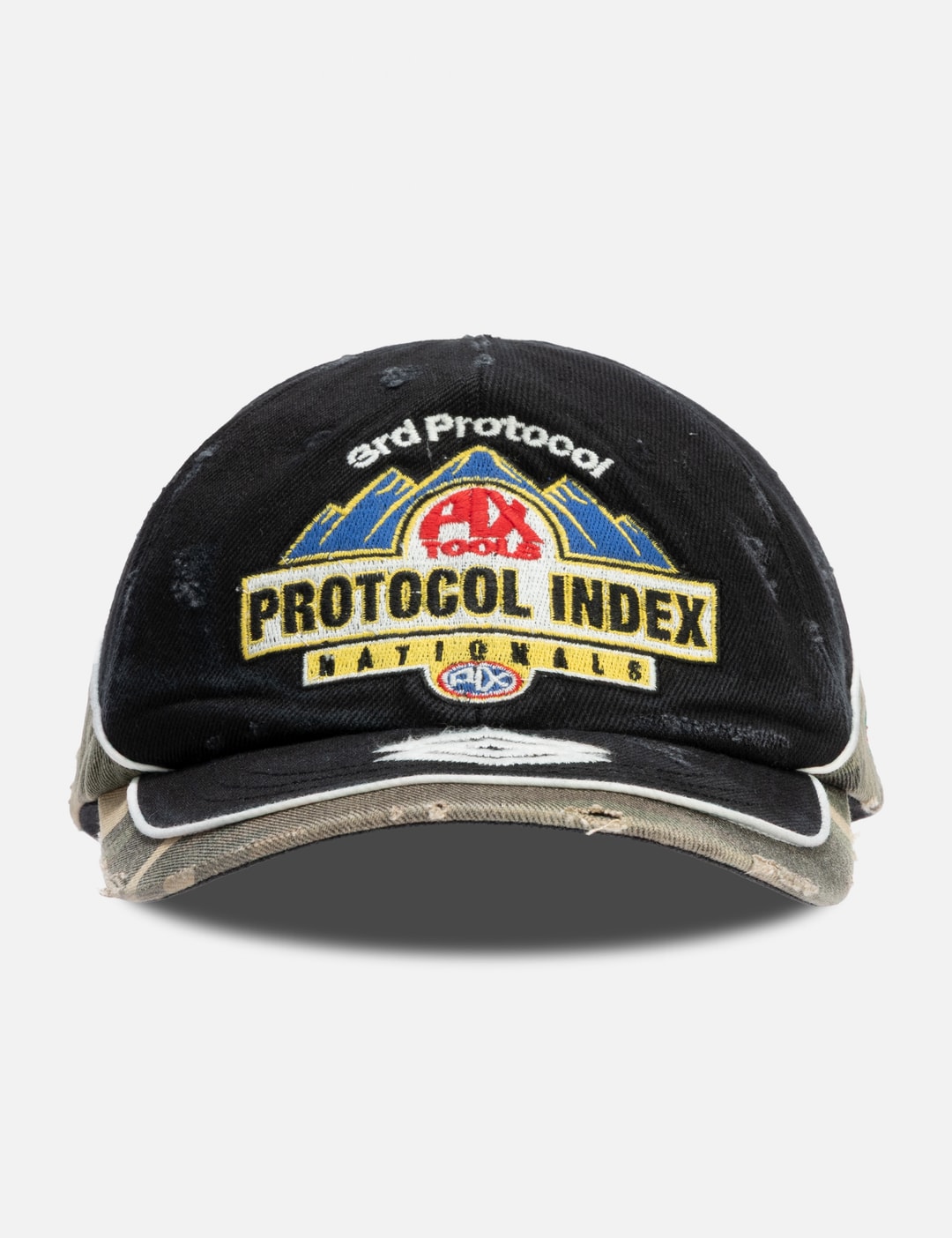 Protocol-Index Racing Cap - Vintage-washed black cap with embroidered ...