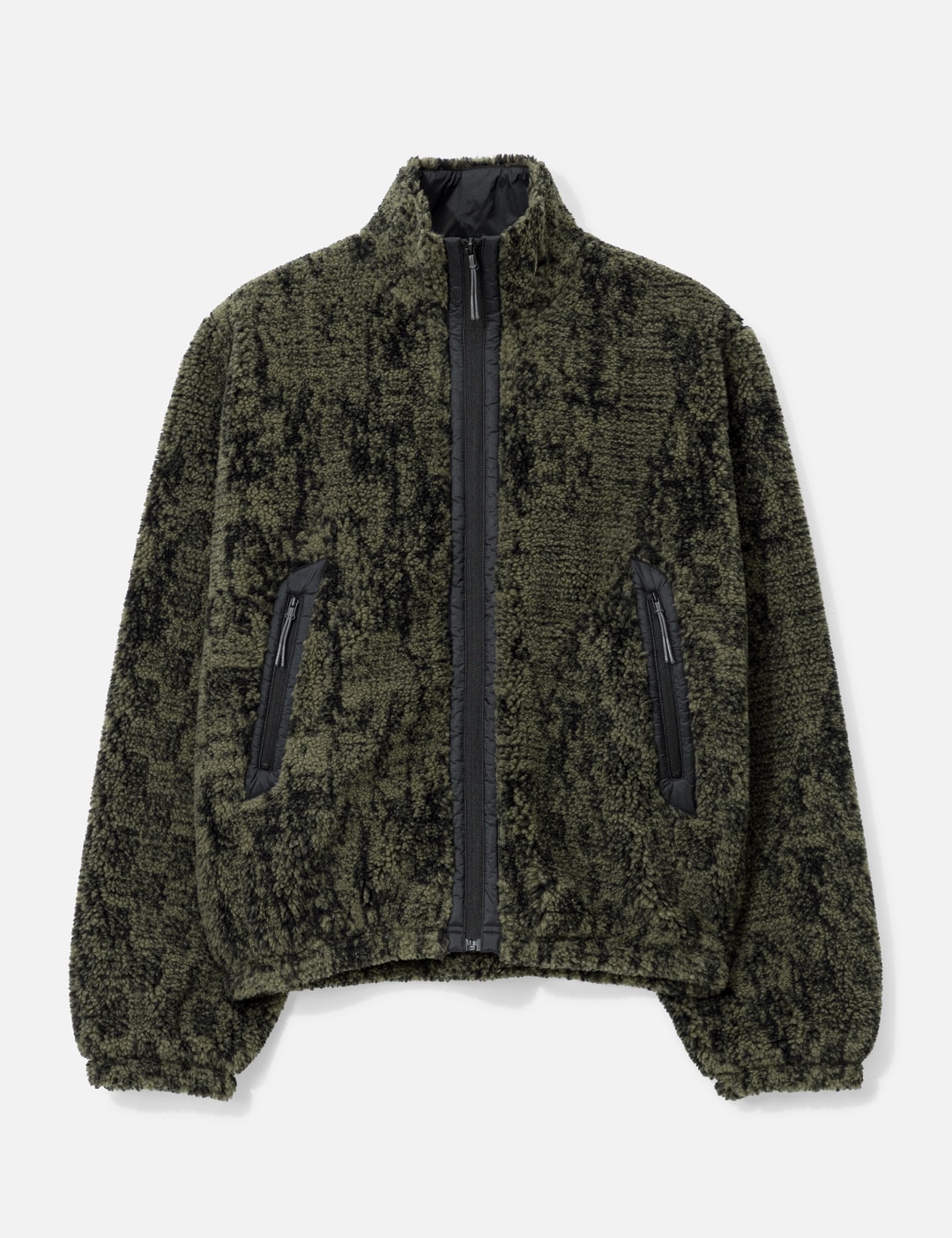 ROA Ewe Furry Jacket - Olive oversized faux-fur jacket with high neck ...