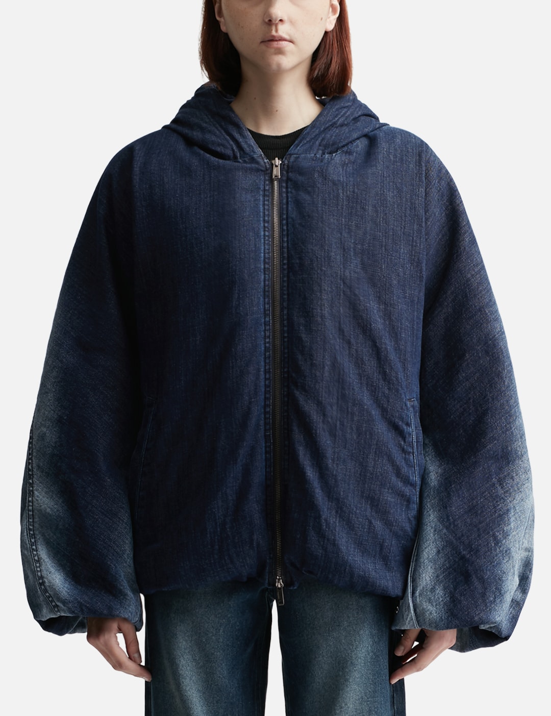 Lesugiatelier - Denim Hooded Puffer Jacket | HBX