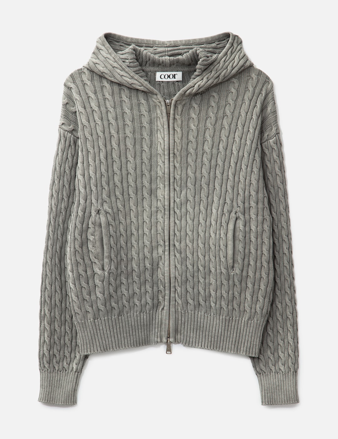 COOR - Cotton Piece Dyed Cable Hoodie Zip-Up | HBX