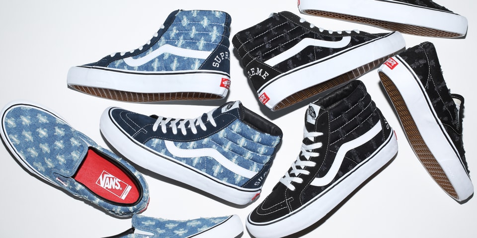 Supreme x Vans Sk8-Hi and Slip-On Distressed Denim Pack | Hypebeast