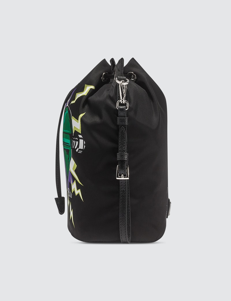 Prada - Heart Print Nylon Drawstring Wash Bag | HBX