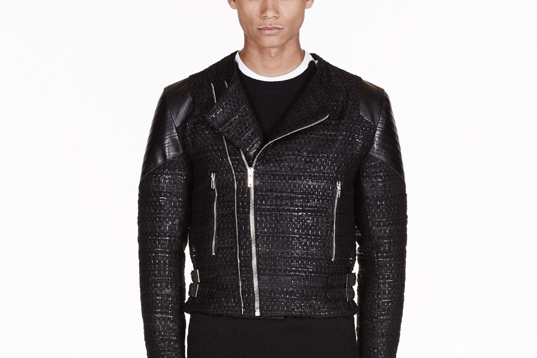 Givenchy Black Tweed Leather Trimmed Biker Jacket | Hypebeast