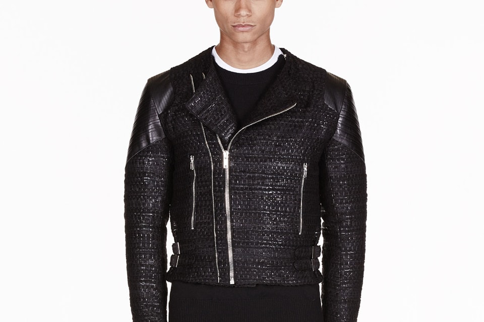 Givenchy Black Tweed Leather Trimmed Biker Jacket | Hypebeast