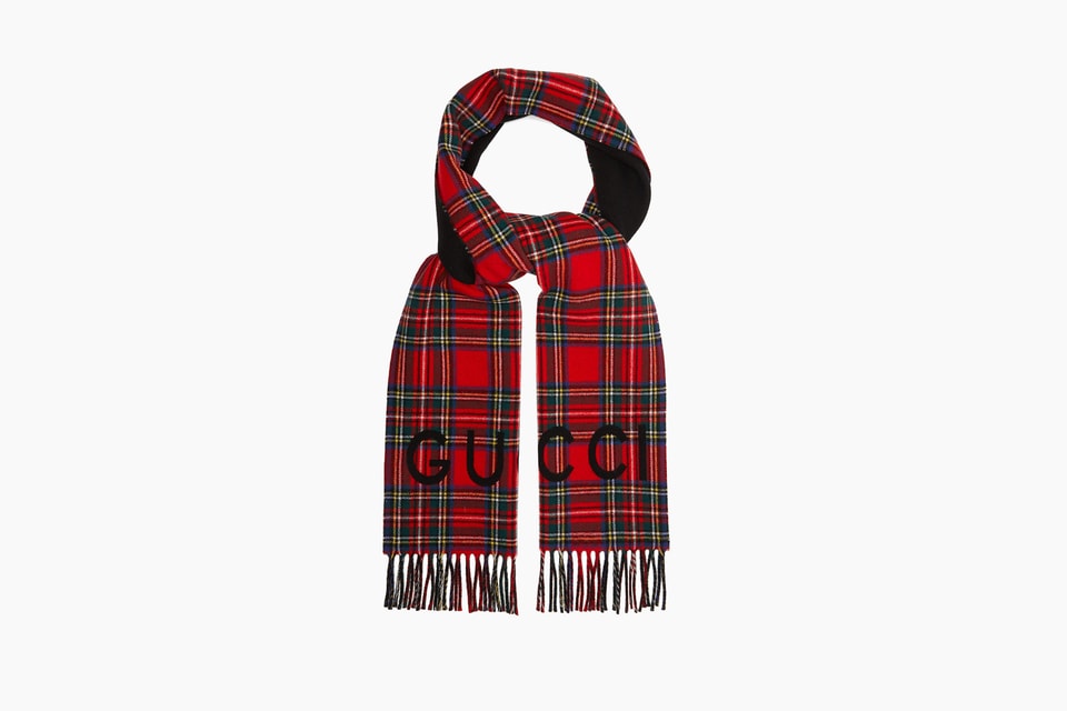 Gucci Red Logo-jacquard Tartan Wool-blend Scarf | Drops | Hypebeast