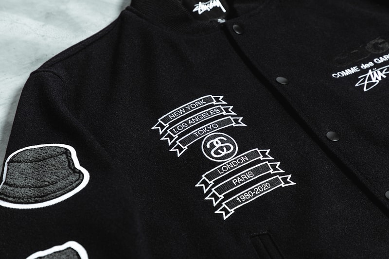 CDG x Stüssy 40th-Anniversary Varsity Jacket Closer Look | Hypebeast