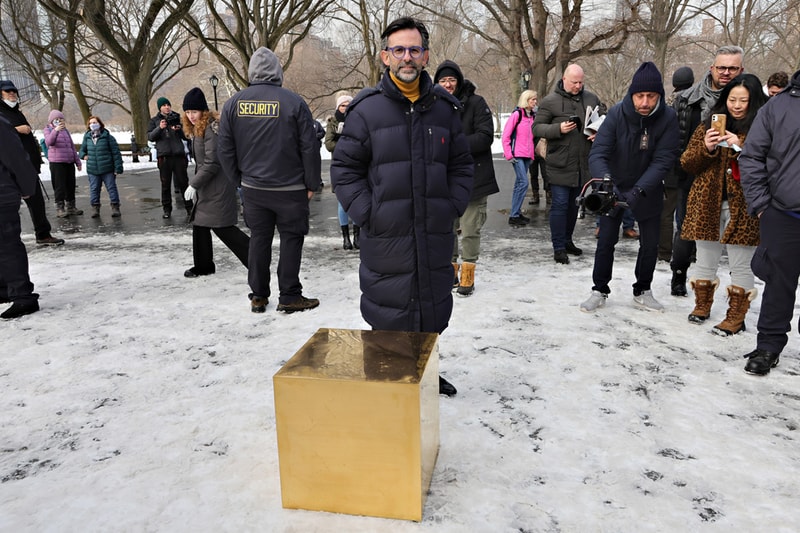 Niclas Castello Gold Cube Sculpture NYC Central Park | Hypebeast