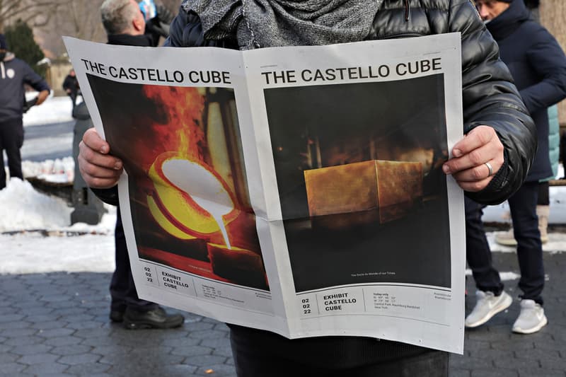 Niclas Castello Gold Cube Sculpture NYC Central Park | Hypebeast