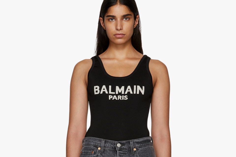 Balmains Knit Logo Bodysuit In Black Hypebae