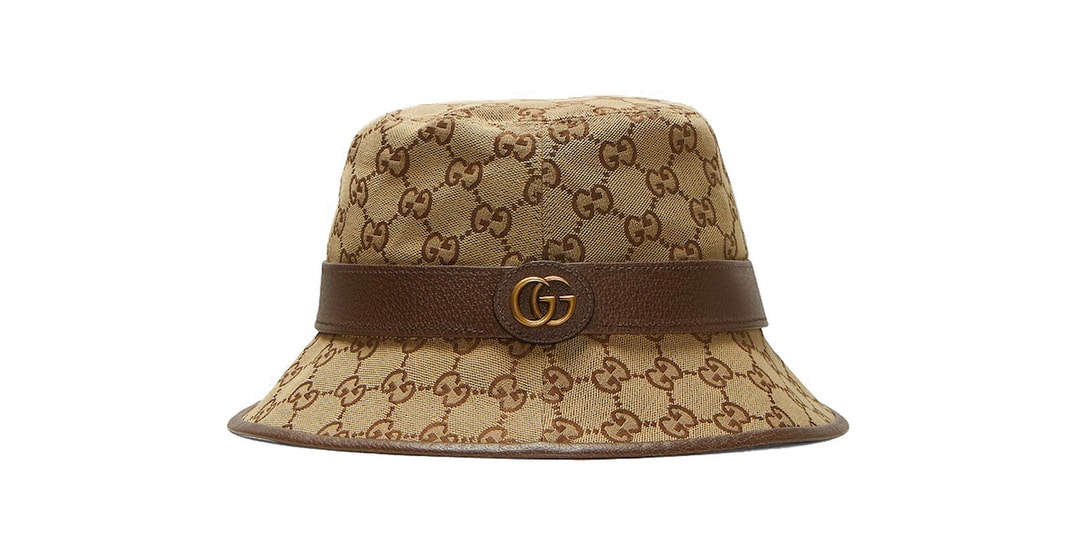 Gucci Logo Monogram Bucket Hat Brown Gold Print | Hypebae