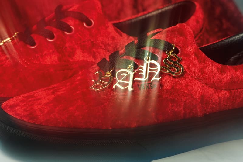 Crushed Velvet Vans Era with Gold Logo Charms | Hypebae