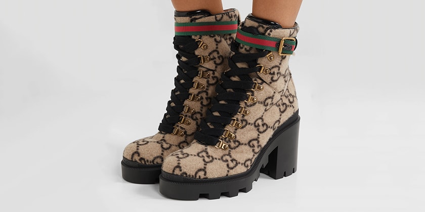 Shop Gucci Trip Monogram Wool Ankle Combat Boots | Hypebae