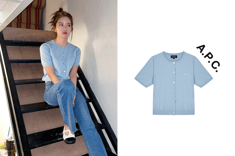 從明星到素人，韓國女生都愛上了這件 A.P.C. 的藍色短袖針織外套！ - POPBEE