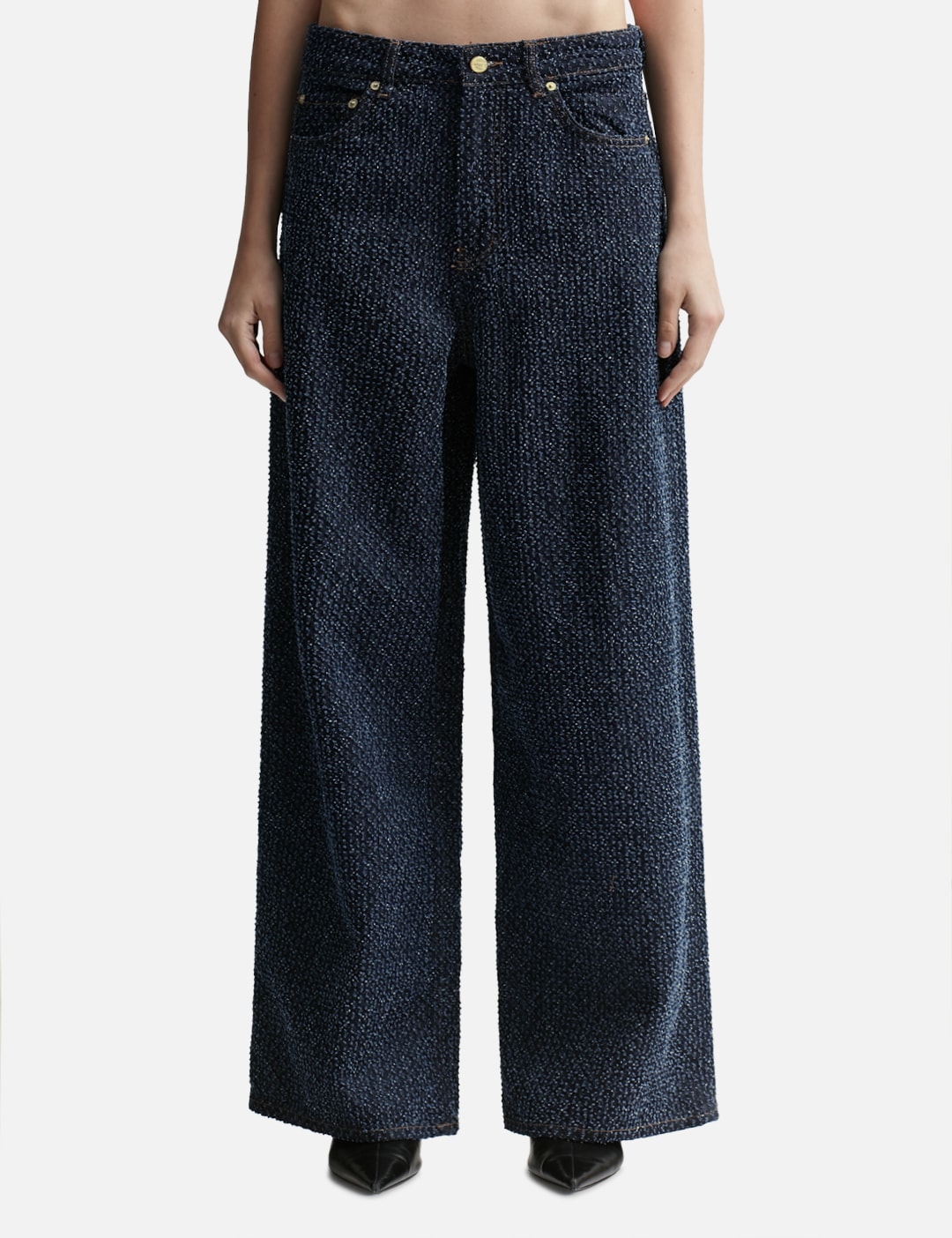 Ganni - Fluffy Denim Wide Jeans | HBX - Globally Curated Fashion and ...
