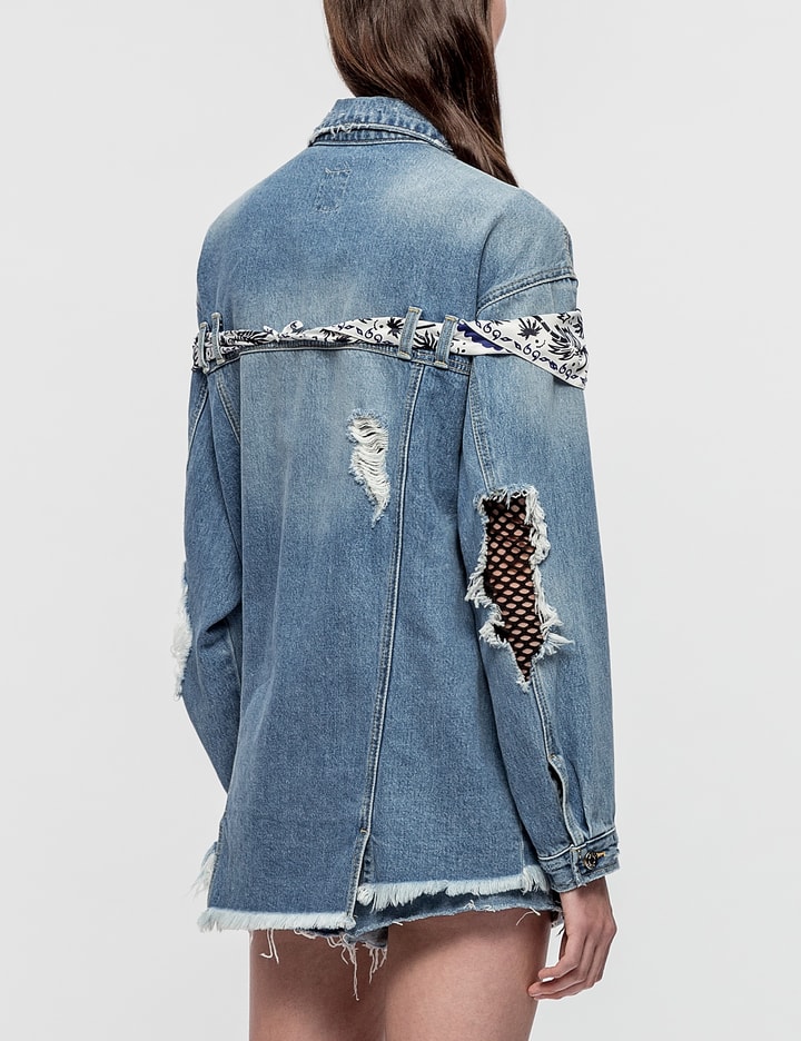 SJYP - Destroyed Scarf Trim Denim Jacket | HBX - Globally Curated ...