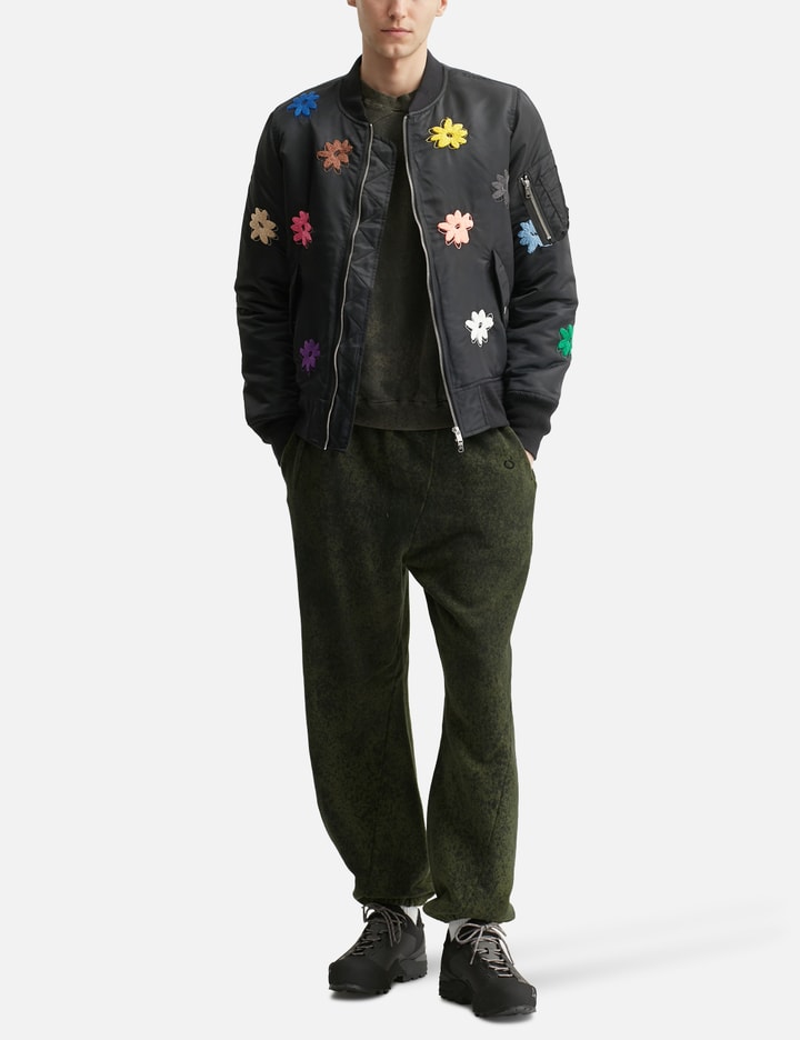 NÒMARHYTHM TEXTILE Flower Embroidery Flight Jacket - Glossy nylon ...