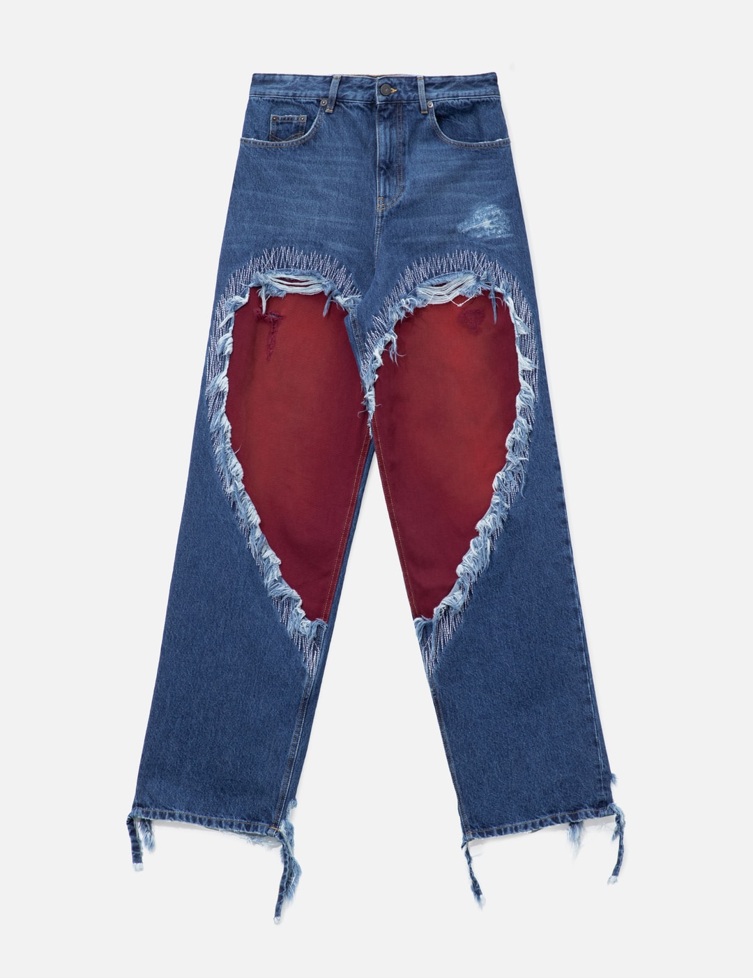 VAIN Heart Cut Out Jeans - Wide-leg denim featuring red heart cutouts ...