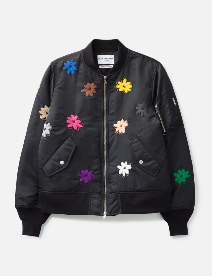 NÒMARHYTHM TEXTILE Flower Embroidery Flight Jacket - Glossy nylon ...