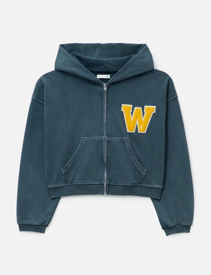 Warm Winter Days Varisty Zip Up Hoodie - Heavyweight cropped navy zip hoodie | HBX