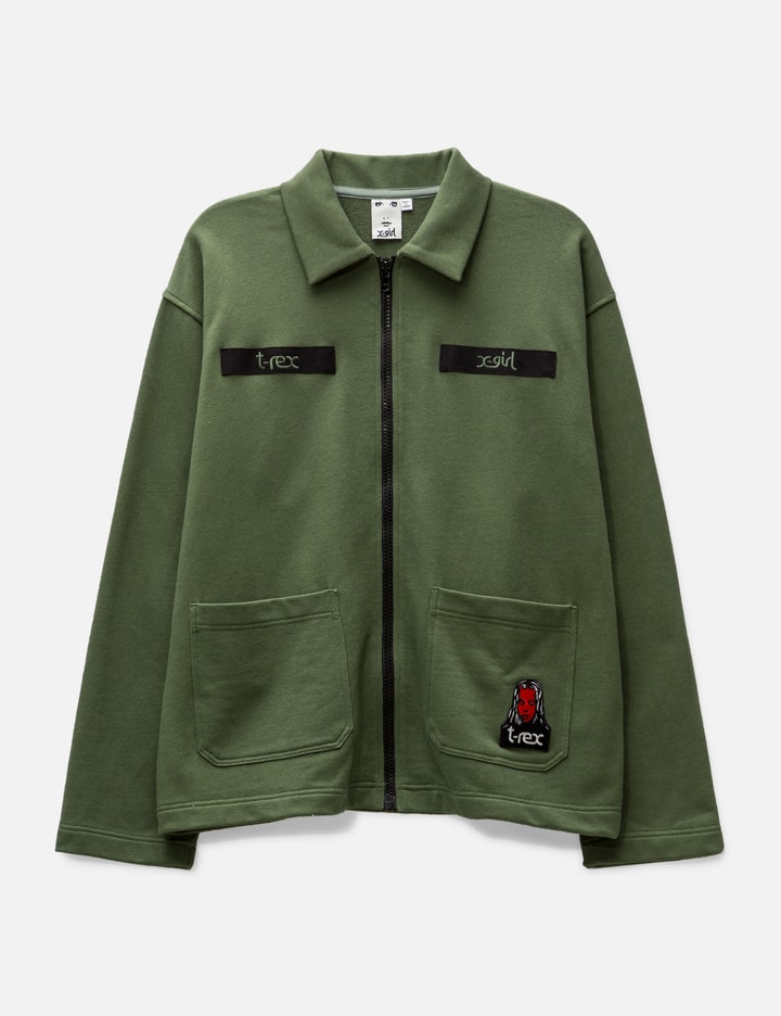 X-Girl X-girl × T-REX Sweat Jacket - Olive shirt-style zip jacket | HBX