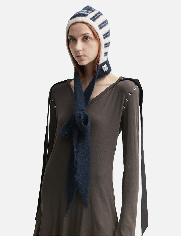 Glowny Sundae Stripe Knit Balaclava - Navy two-tone knit balaclava with ...