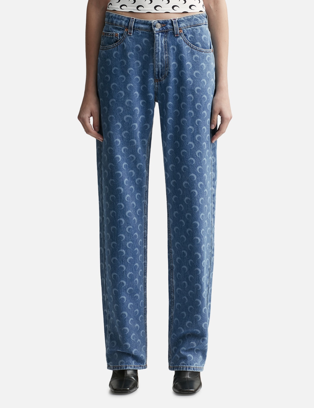 Marine Serre - Moon Laser Denim Jeans | HBX - Globally Curated Fashion ...