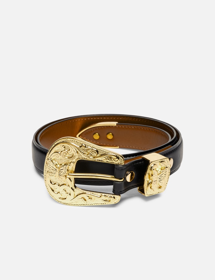 Needles Papillon Western Tip Belt - Steer leather belt with gold-tone ...