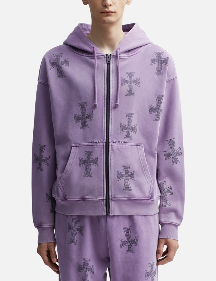 UNKNOWN - WASHED PURPLE BLACK RHINESTONE HOODIE | HBX