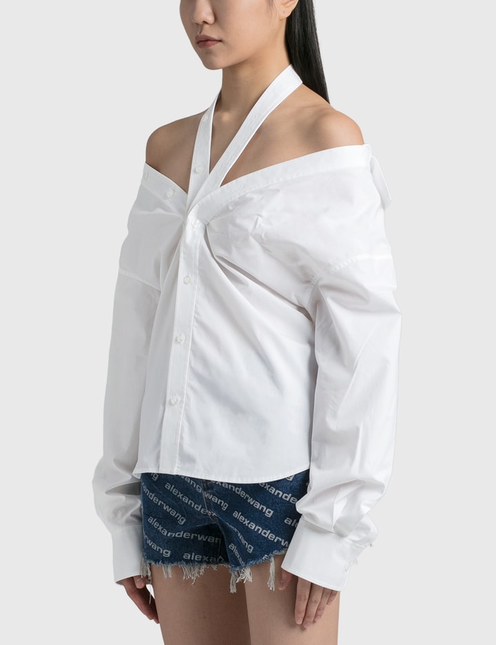 T By Alexander Wang - Off Shoulder Boyfriend Shirt With Halter Placket ...