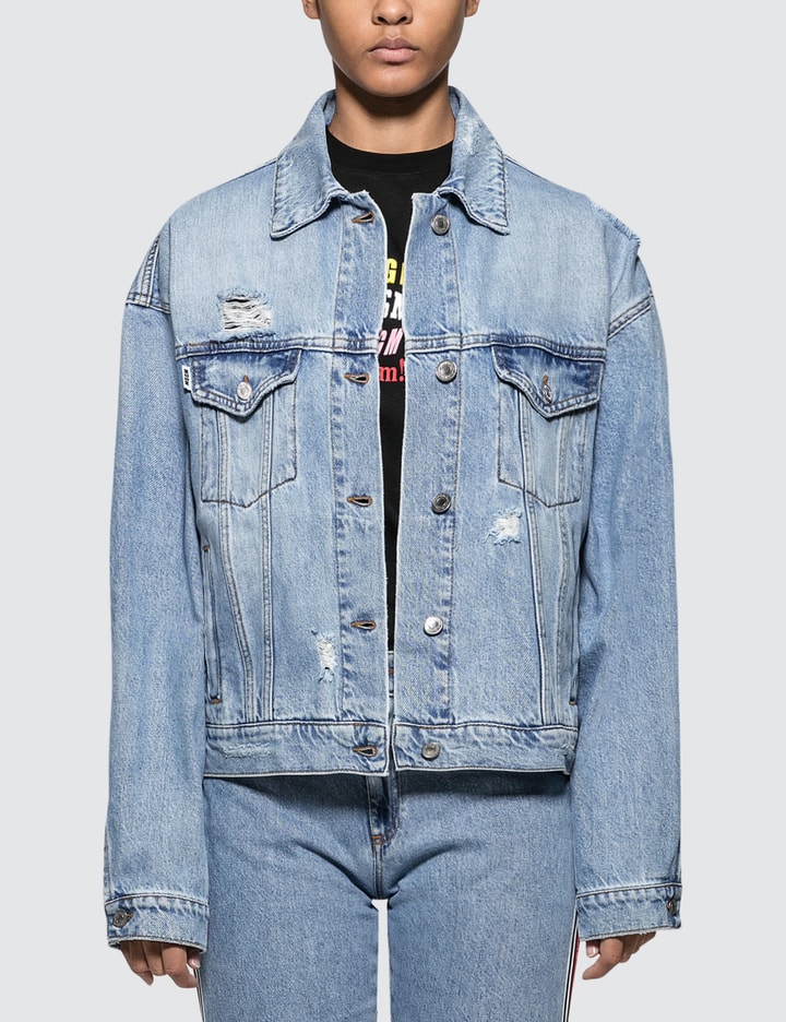 MSGM - New Logo Msgm Light Blue Washed Denim Jacket | HBX
