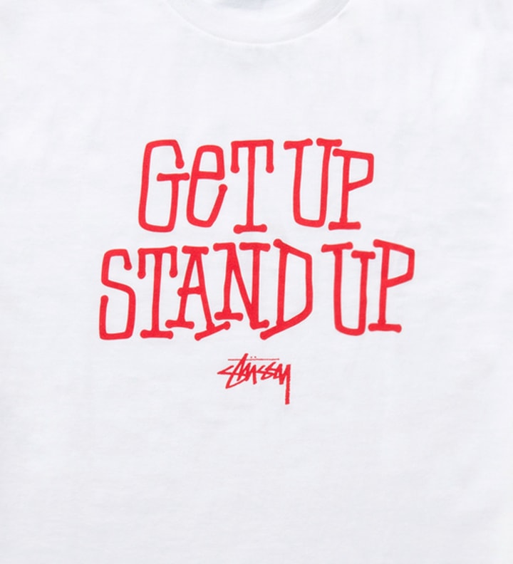 Stüssy - White Get Up Stand Up T-Shirt | HBX - 하입비스트가 엄선한 글로벌 패션&라이프스타일