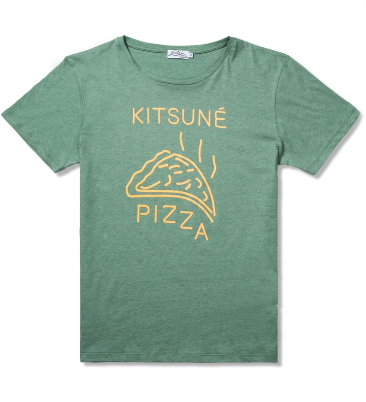 Kitsuné Tee - Melange Turquoise/Orange Pizza T-Shirt | HBX