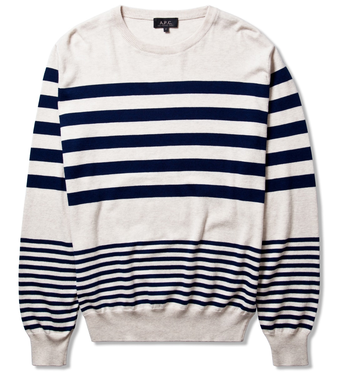 A.P.C. - Navy Blue Striped Crew Neck Pullover | HBX - Globally Curated ...