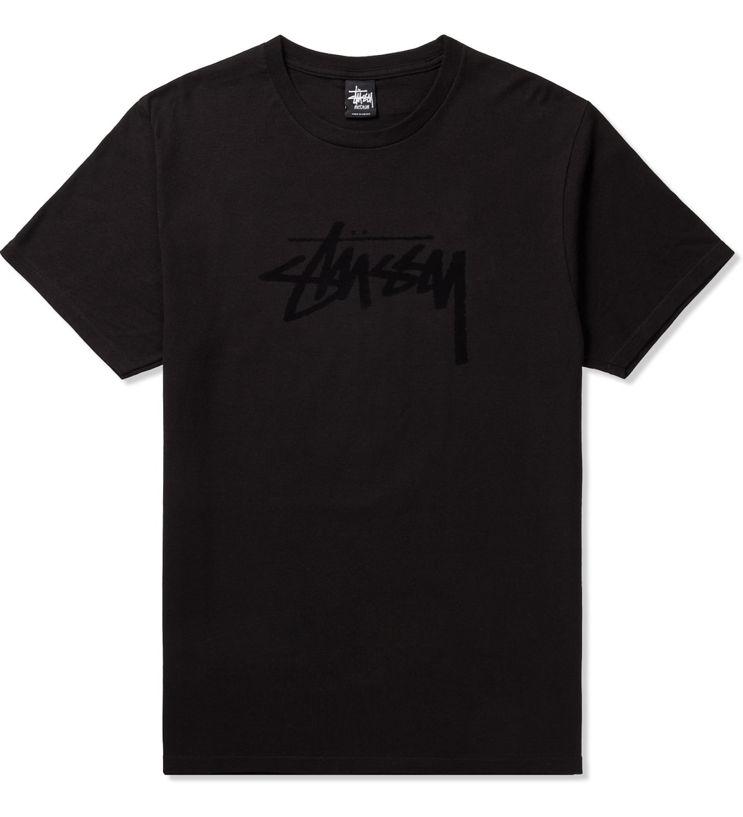 Stüssy - Black Flock Stock T-Shirt | HBX - Globally Curated Fashion and ...
