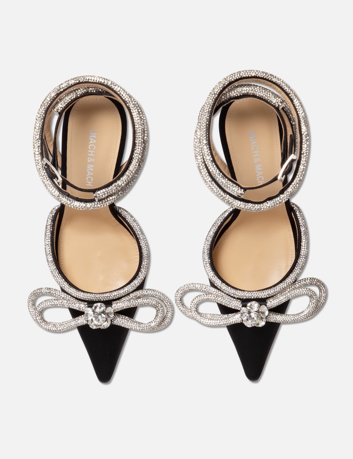Mach & Mach - Double Bow Black Satin Heels | HBX