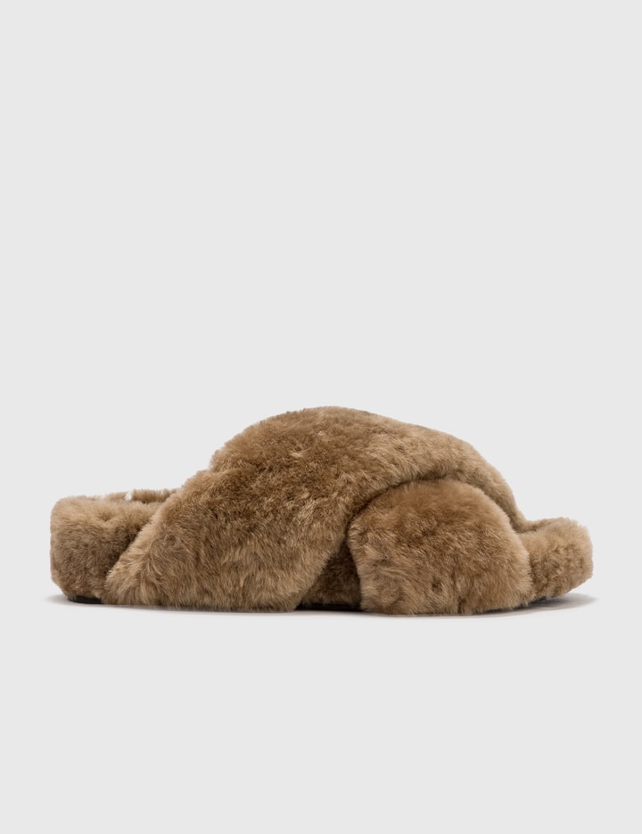 Jil Sander - CROSS STRAP SHEARLING SLIDE | HBX
