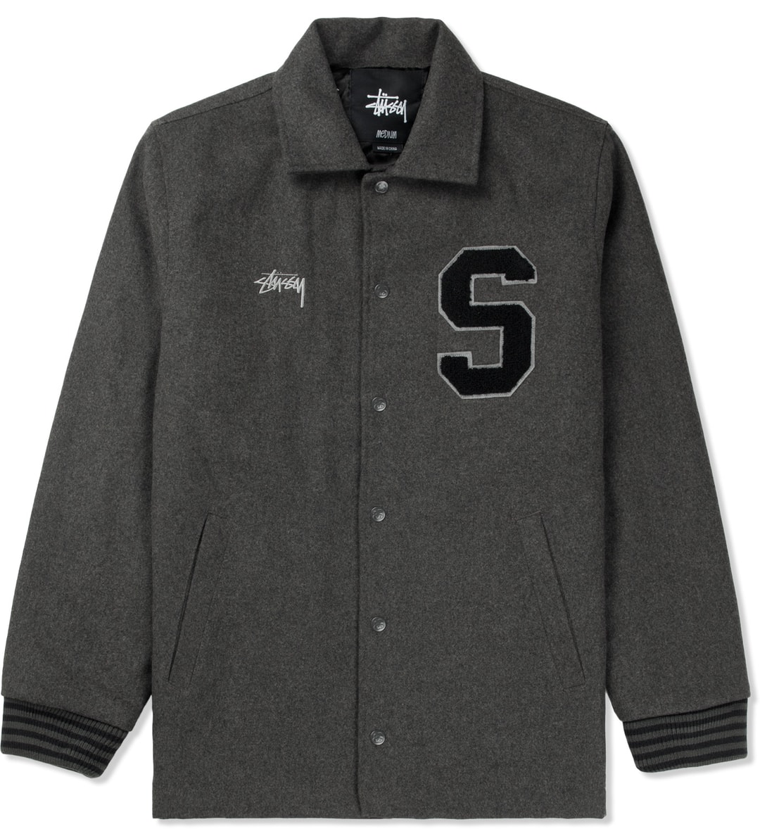 Stüssy - Charcoal Wool Coaches Jacket | HBX - Globally Curated Fashion and Lifestyle by Hypebeast
