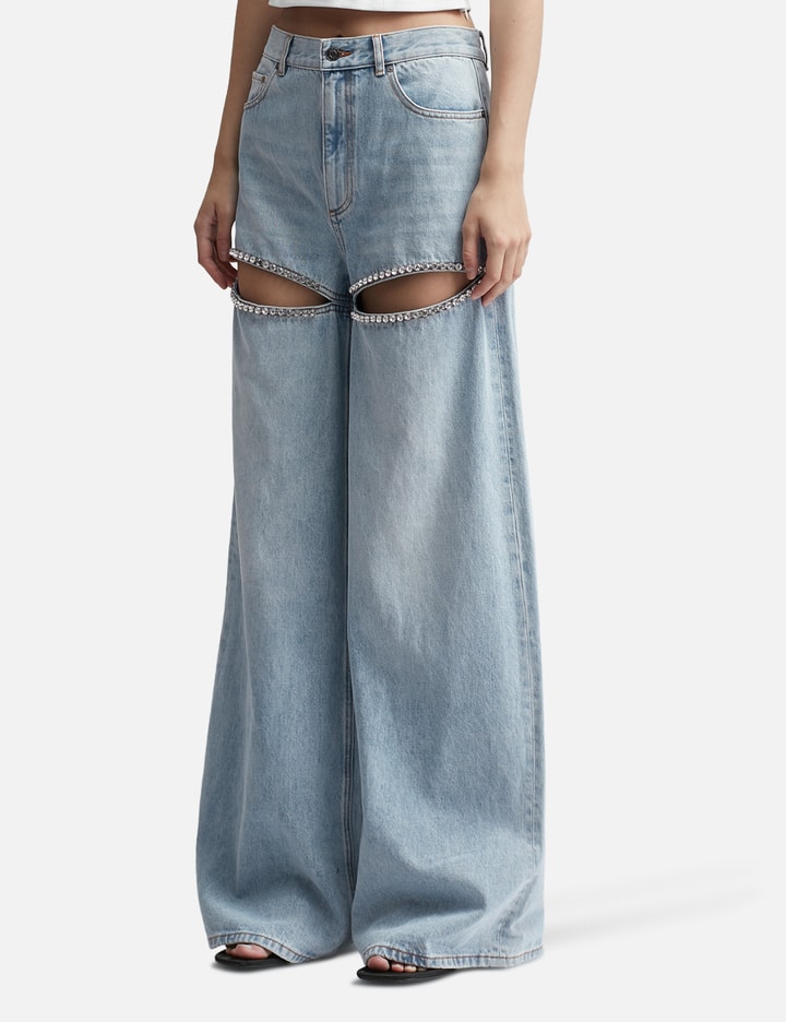 Area - WIDE LEG CRYSTAL SLIT JEAN | HBX