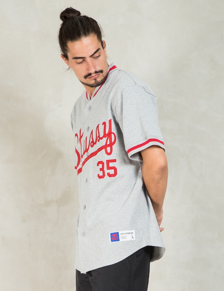 Stüssy - Grey Heather Script Baseball Jersey | HBX - Globally Curated ...