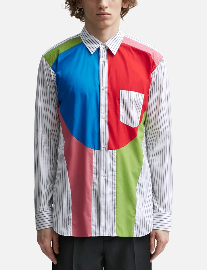 CDG Shirt - Multicolor Woven Panel Striped Shirt | HBX