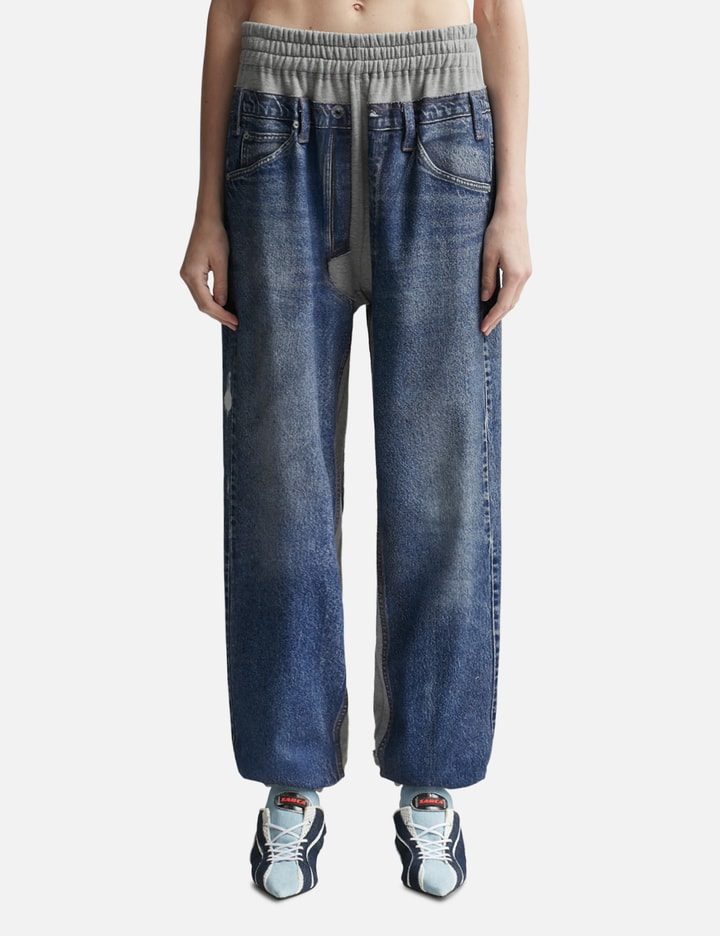 pushBUTTON - GRAY DENIM PRINTED SWEATPANTS | HBX
