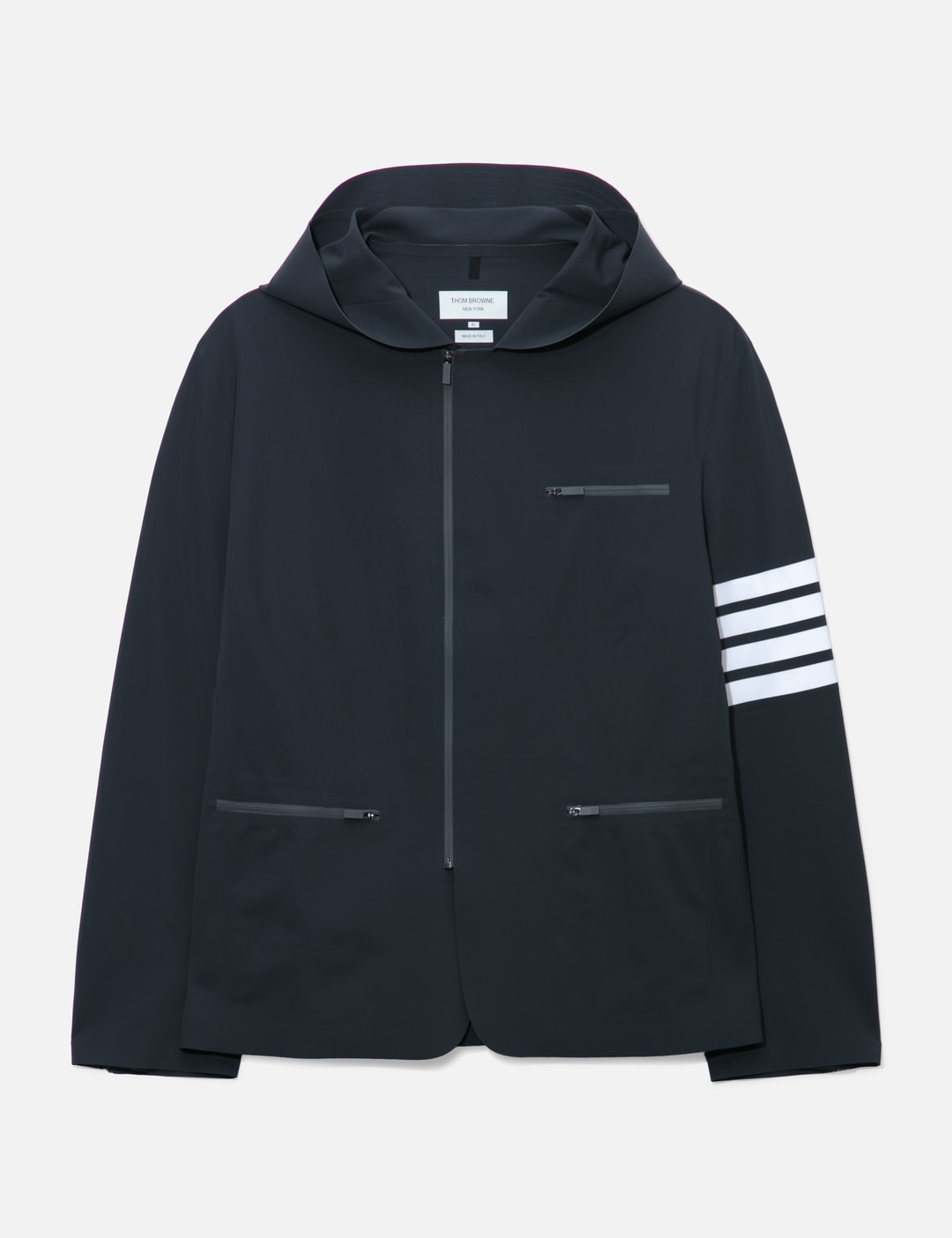 Thom Browne - Thom Browne Lightweight Tech Hooded 4-Bar Jacket | HBX