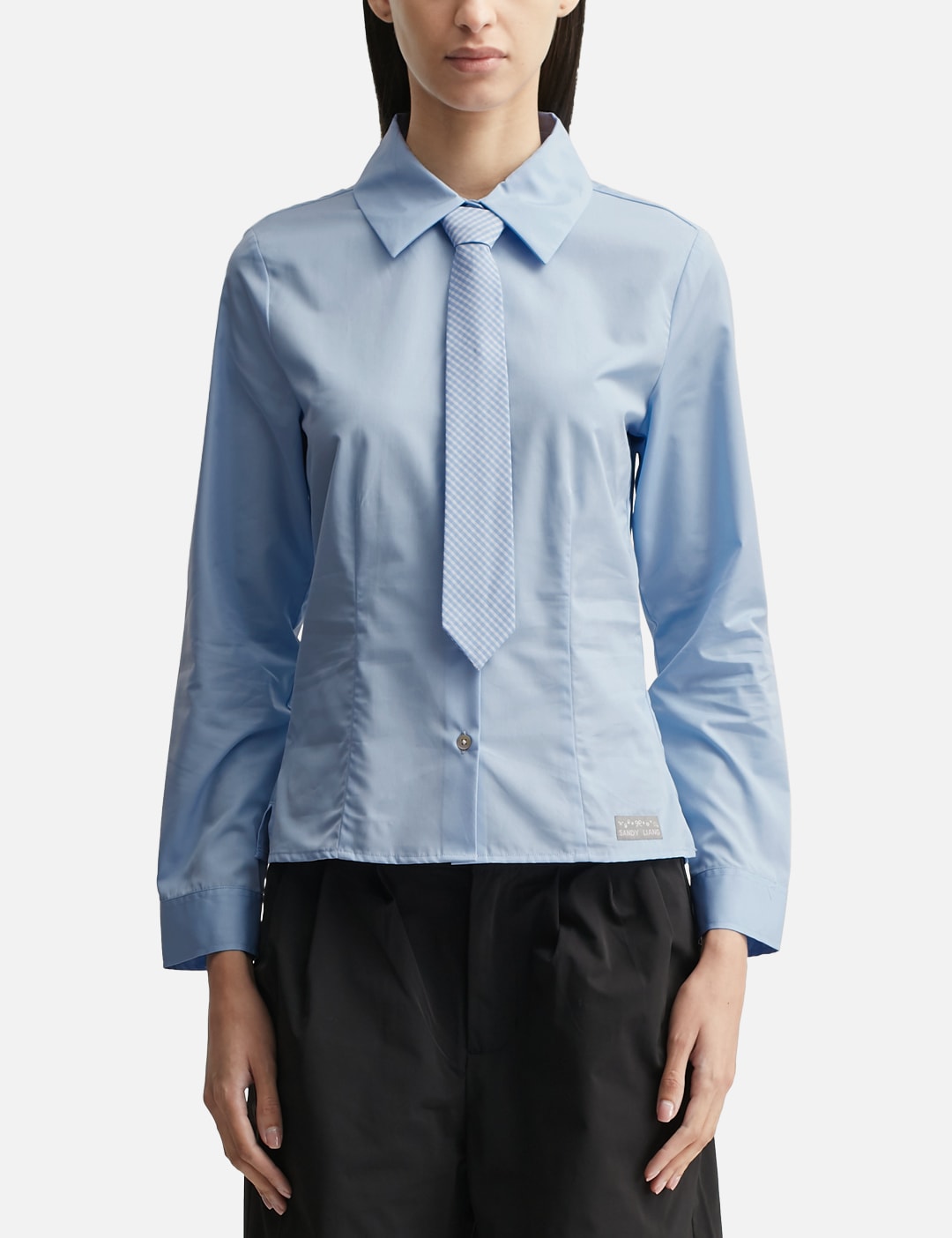 Sandy Liang Levi Shirt - Light blue 100% cotton shirt with removable ...