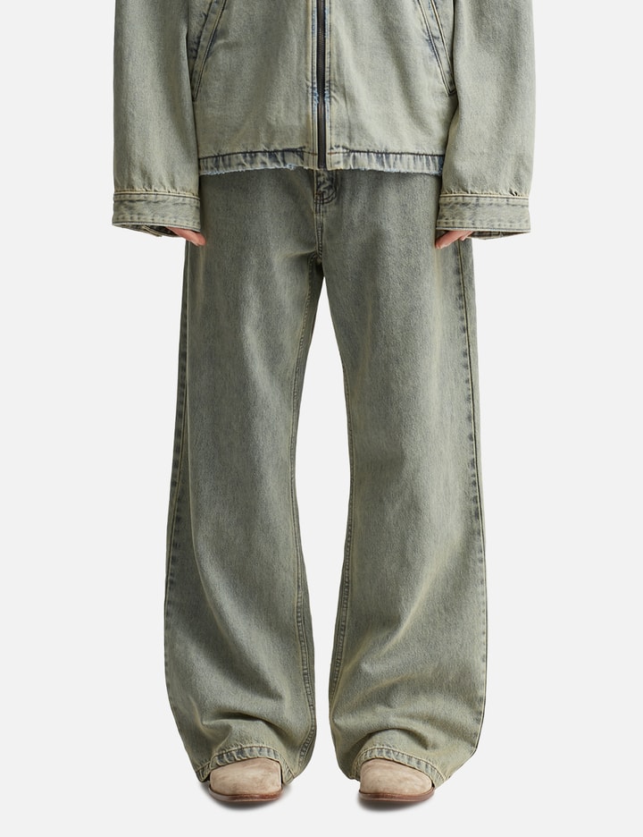 CODA - Indigo Acid Washed Distressed Extended Cut Flared Jeans | HBX