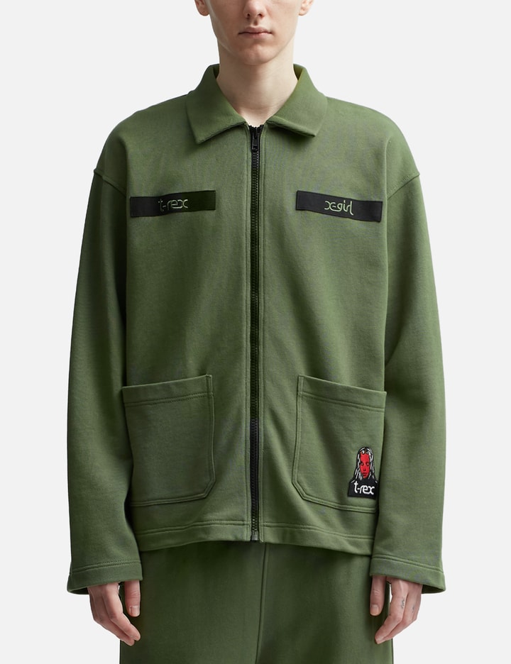 X-Girl X-girl × T-REX Sweat Jacket - Olive shirt-style zip jacket | HBX