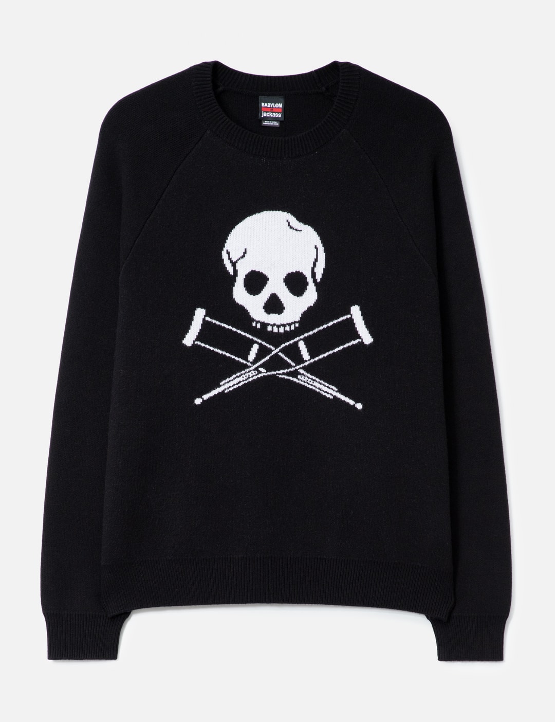 Babylon Jackass x Babylon Logo Sweater - Jet Black jacquard crewneck ...