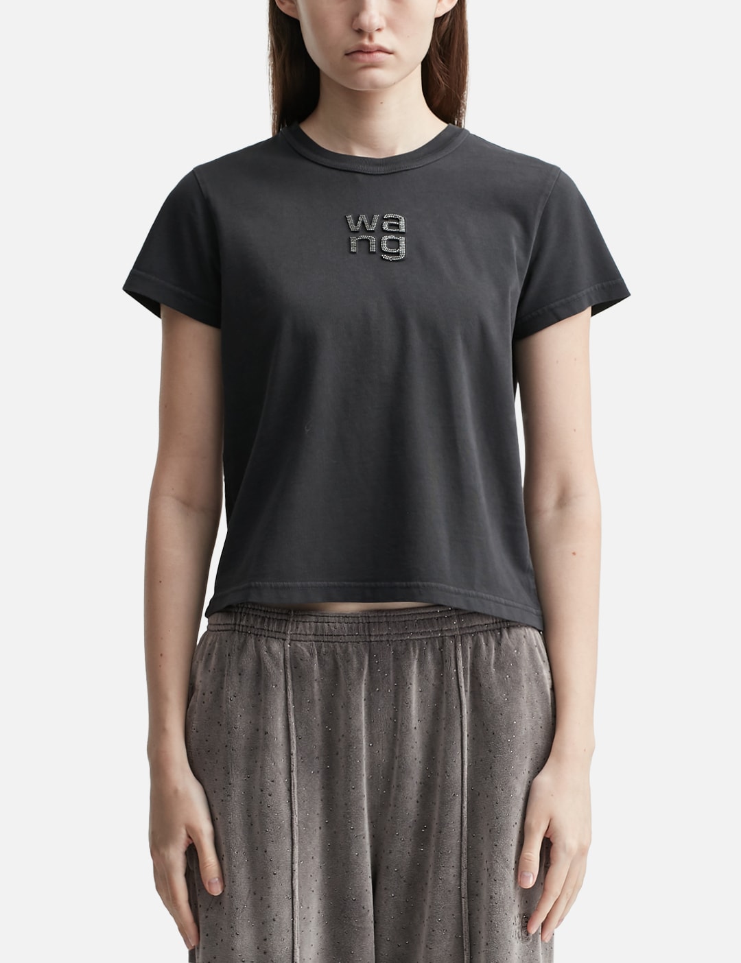 T By Alexander Wang Shrunken T-Shirt with Hotfix Logo - Organic cotton ...
