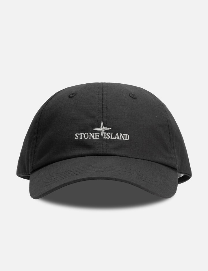 Stone Island Ripstop Cotton Cap - Black 6-panel cotton cap with logo ...