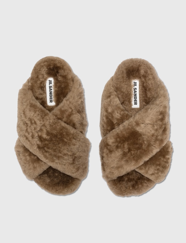Jil Sander - CROSS STRAP SHEARLING SLIDE | HBX